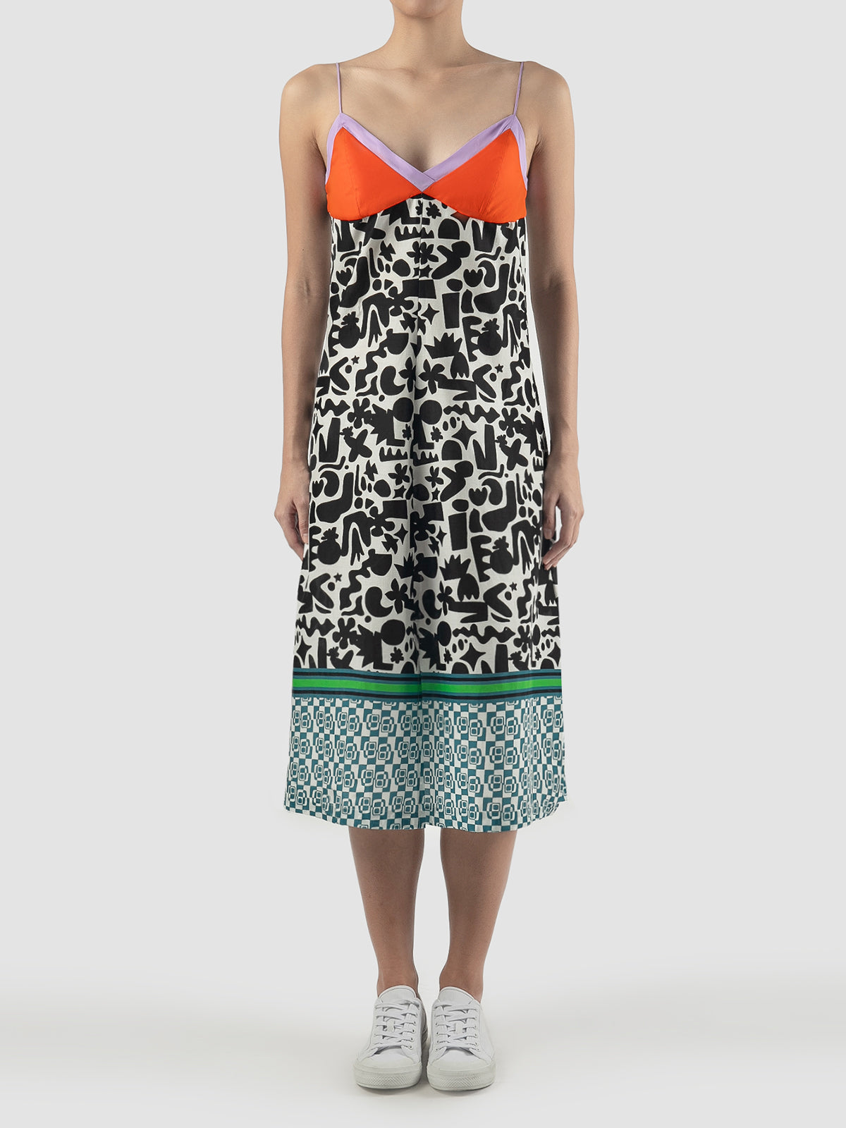 Multicolored Flo midi dress with doodle pattern – PILLAR