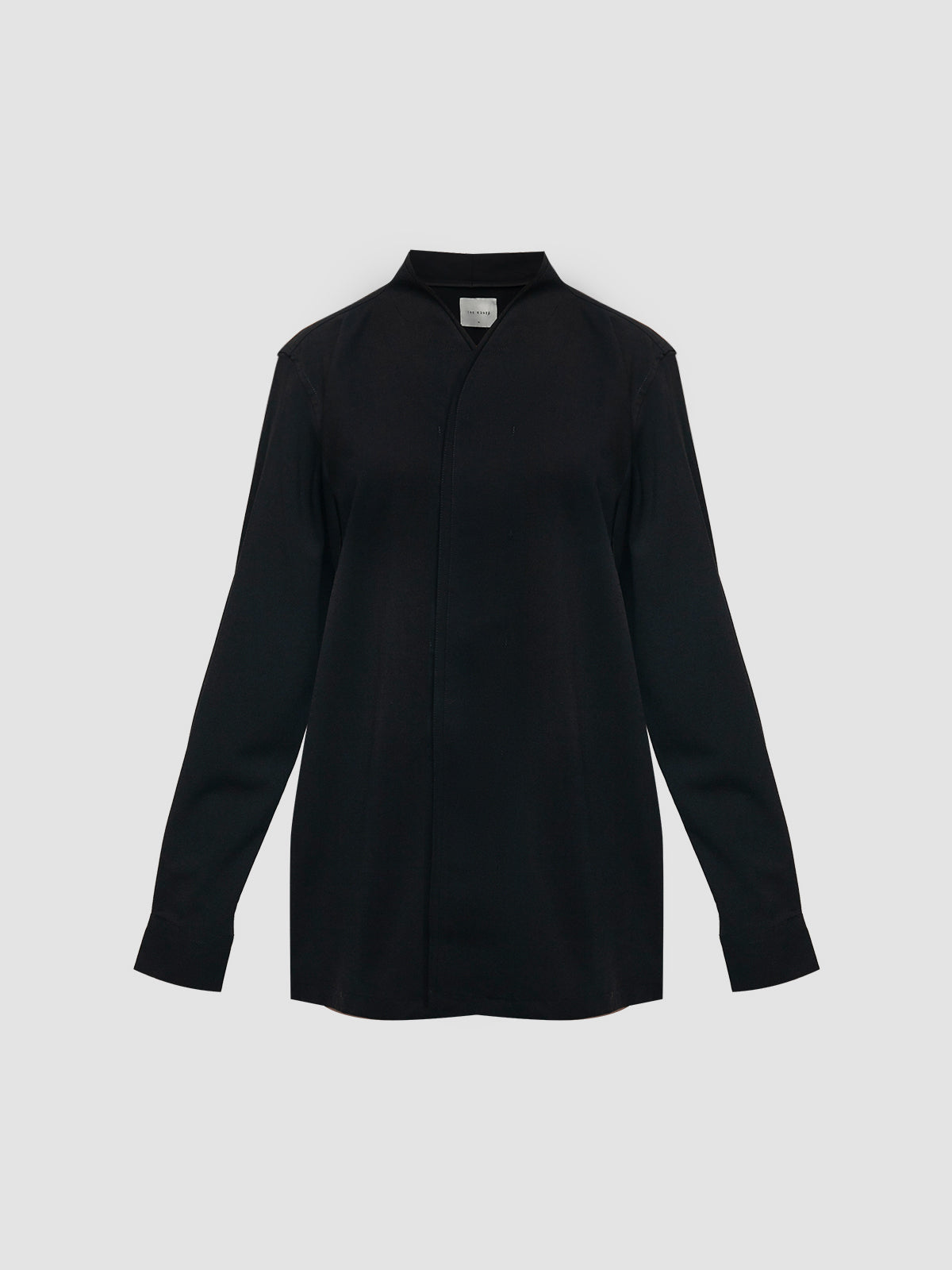 Black Collarless Double Placket Long Sleeve Shirt – PILLAR